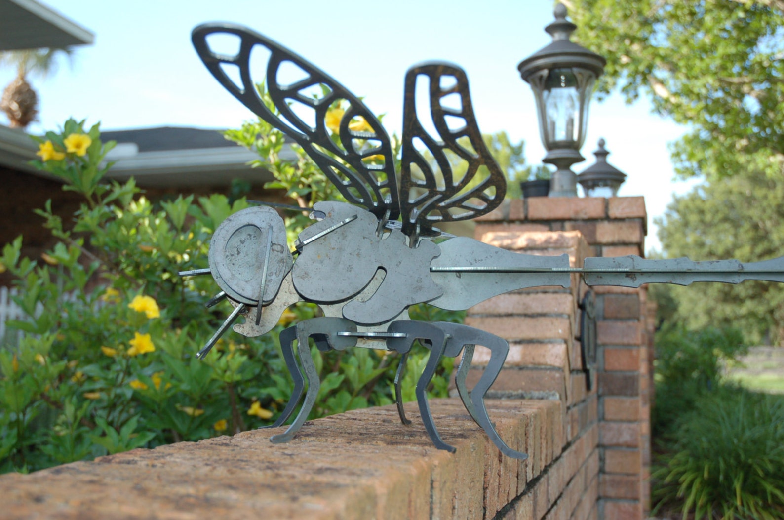 3D Metal Dragonfly Garden Art, Steel Outdoor Sculpture, Puzzle Piece ...