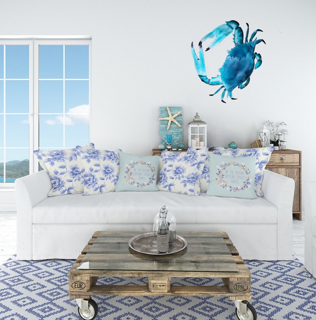Handmade Aluminum Metal Blue Crab Wall Art, Coastal Wall Decor, Ocean ...