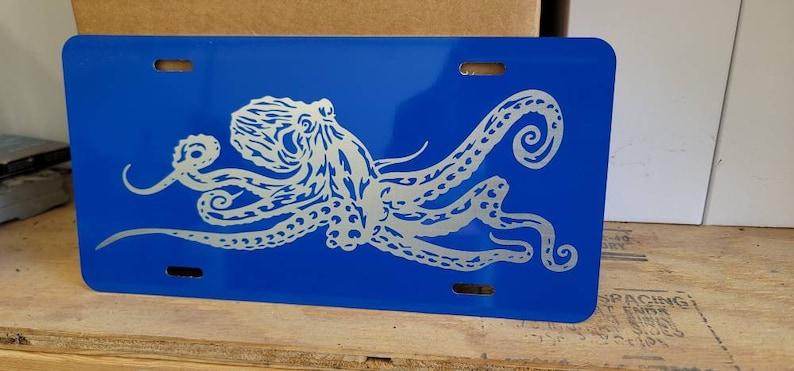 Laser Etched Octopus License Plate, Brushed Aluminum Car Tag - Etsy