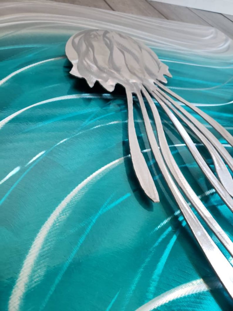 Jellyfish Shadow Box Art Aluminum Ocean Wall Art Blue Waves - Etsy