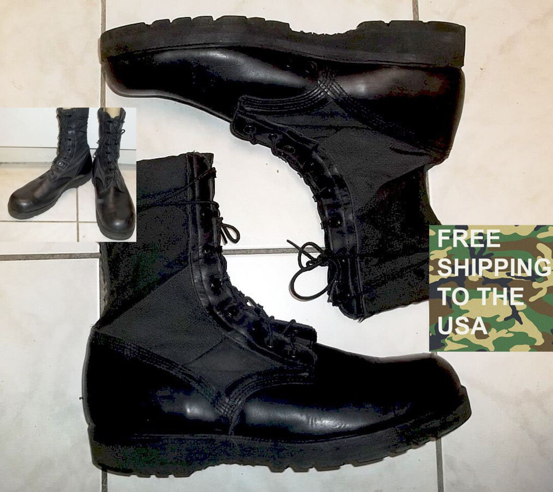 Wellco Combat Boots Hot Weather Spike Protective Black Leather Canvas ...