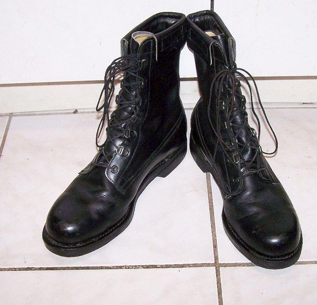 Army Combat Boots Vietnam War Era Addison Black Leather Good Year Soles ...
