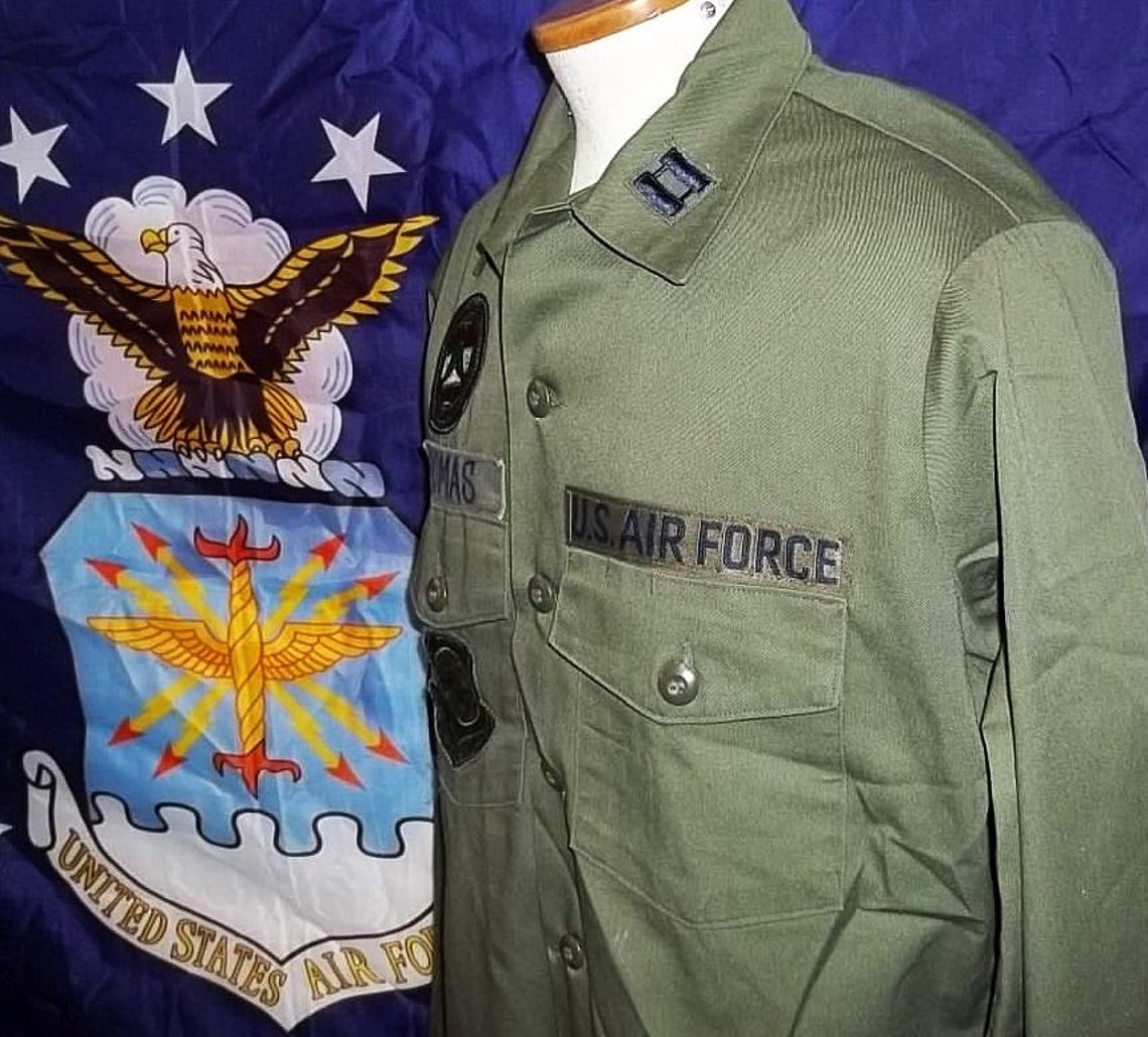 Vintage USAF Field Shirt OG-507: Patched Military Collectible (16 1/2 X ...