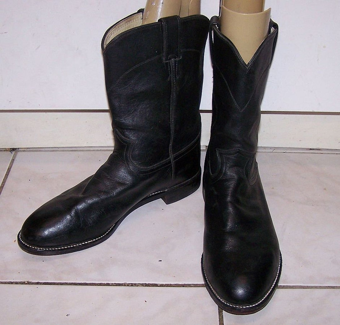 Justin Roper Boots: Black Leather Cowboy Western, Size 10.5 EE - Etsy