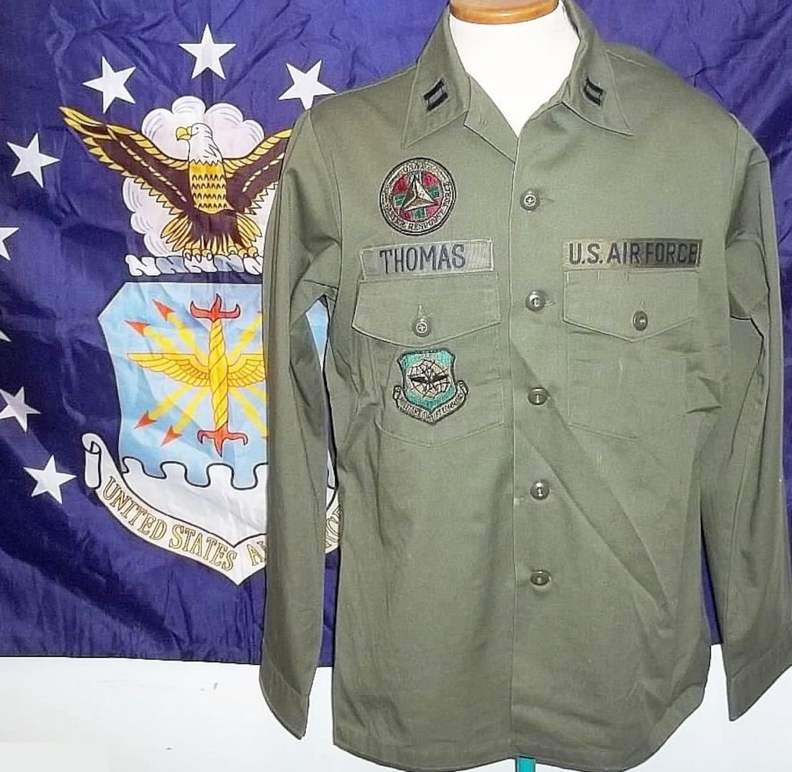 Vintage USAF Field Shirt OG-507: Patched Military Collectible (16 1/2 X ...