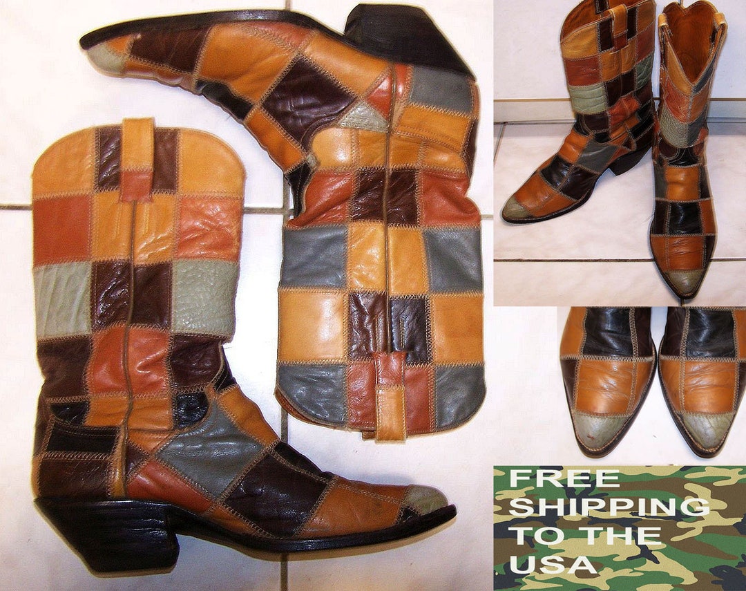 Vintage Patchwork Cowboy Boots 1970s All Leather Upper Leather Soles ...