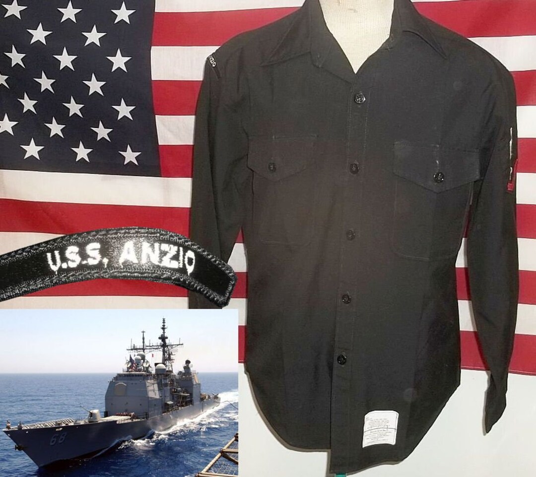 US Navy Shirt USN Uniform Worn by Uss Anzio Sailor Medium Size 15x33 ...