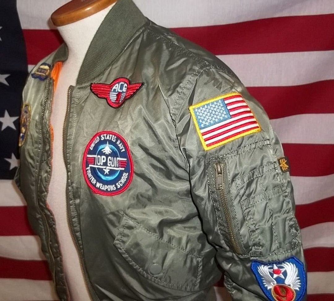 Kids MA1 Alpha Flight Jacket: Military Patches, Sage Green, Youth Small ...
