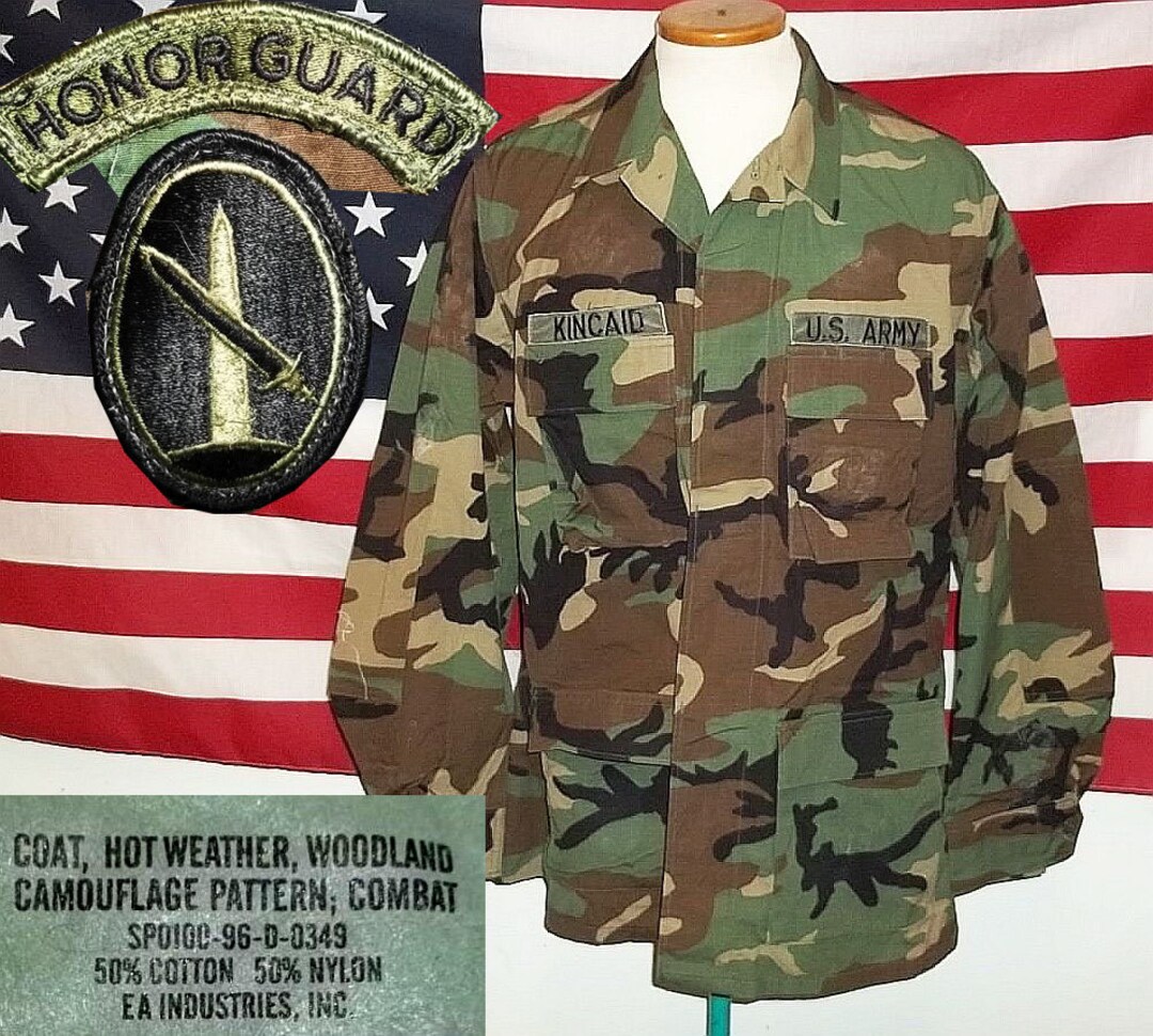 US Army BDU Shirt Honor Guard Light Jacket Hot Weather Woodland Camo ...