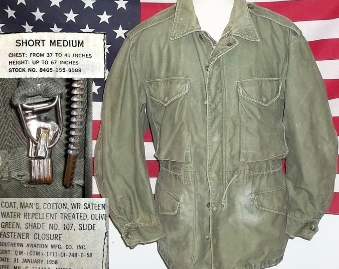 US Army M51 Field Jacket OG-107 Color Zip Front Medium Short Size ...