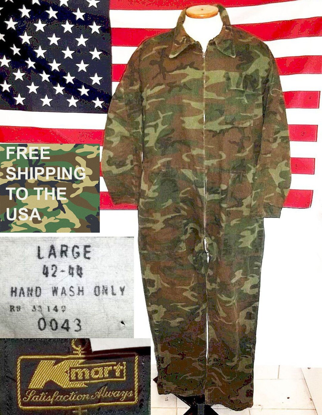 Hunting Coveralls US Army ERDL Camo Pattern Made for Kmart Cotton Large ...