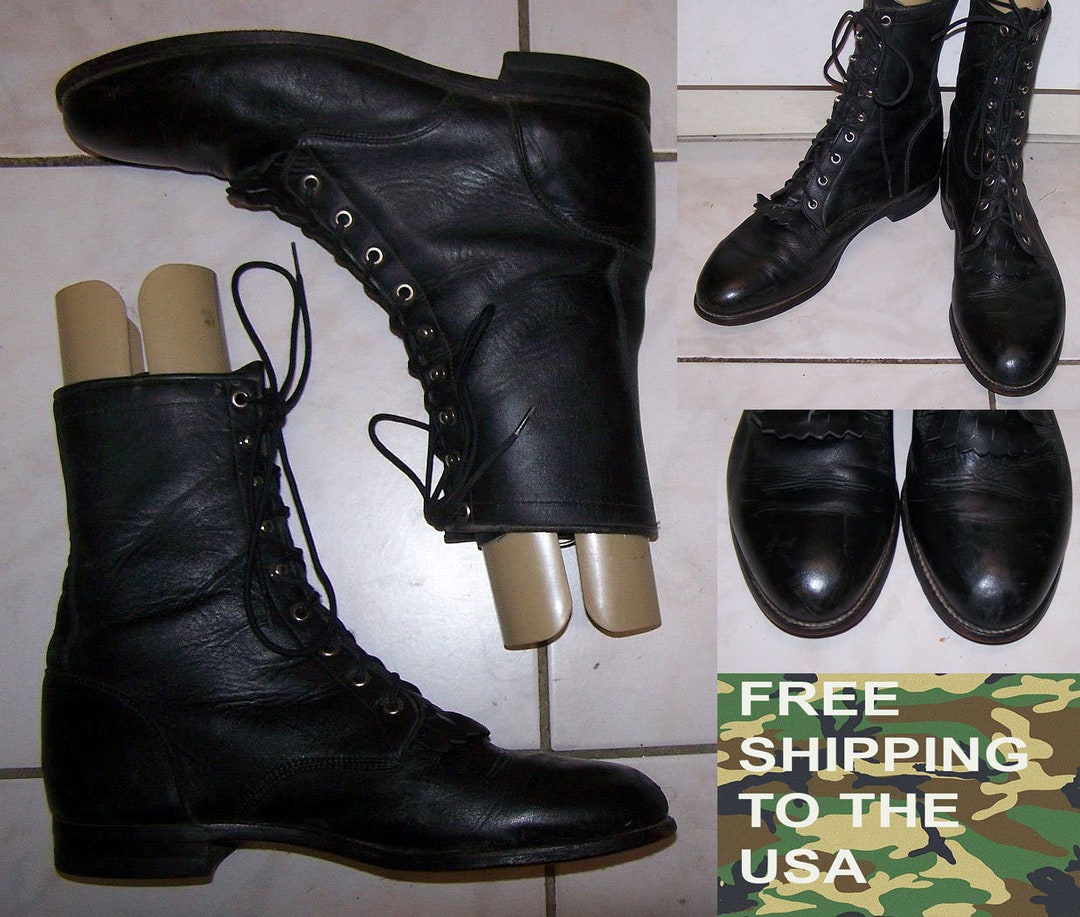 Justin 506 Lacer Boots Western Roper Cowboy Black Leather Upper & Soles ...