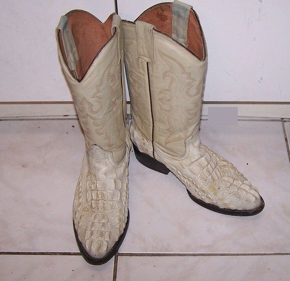 Alligator skin cowboy boots exotic leather cream colo… - Gem
