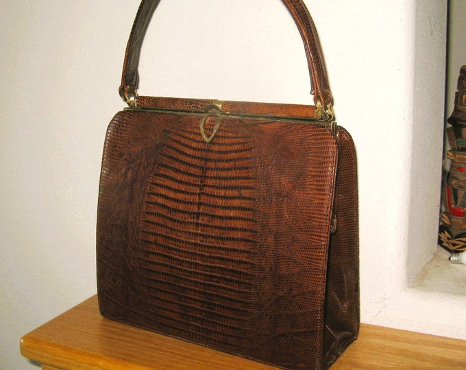 1950/60's's Vintage Lizard Skin Top Handle Handbag Purse - Etsy