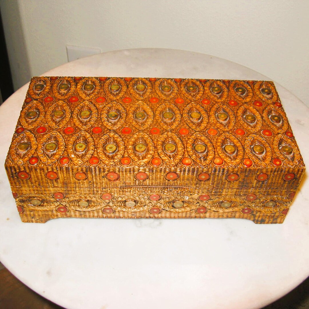 Polychrome Painted Wooden Jewelry Box: Pyrography Trinket Stash Box - Etsy