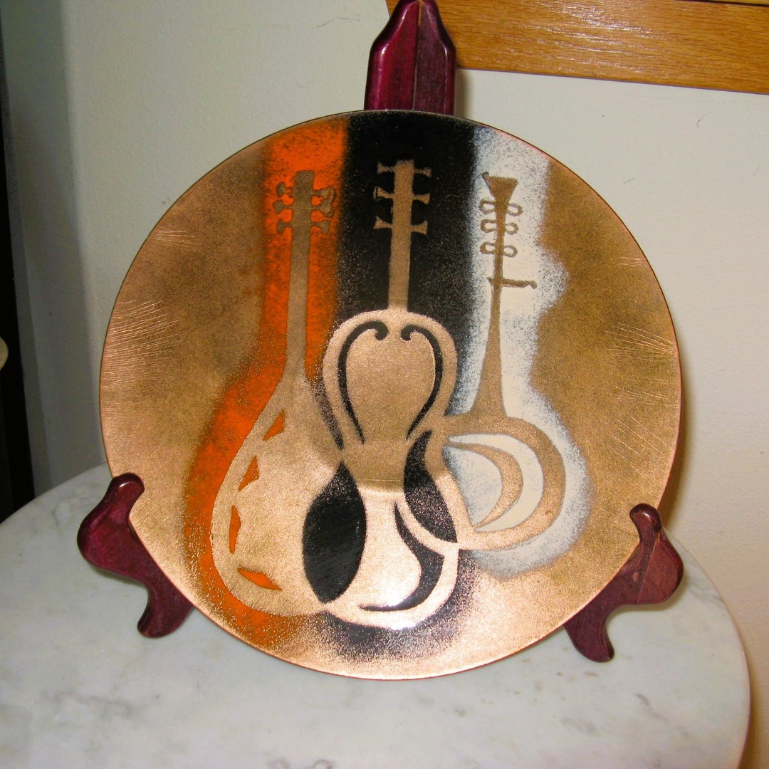 Vintage MCM Mid Century Modern Enamel on Copper, Great Graphic With ...