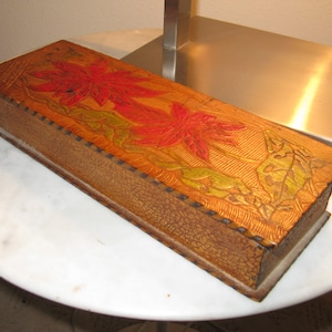 Antique 1900-1925 Era Pyrographic, Pokerwork Pencil Box, With Colored ...