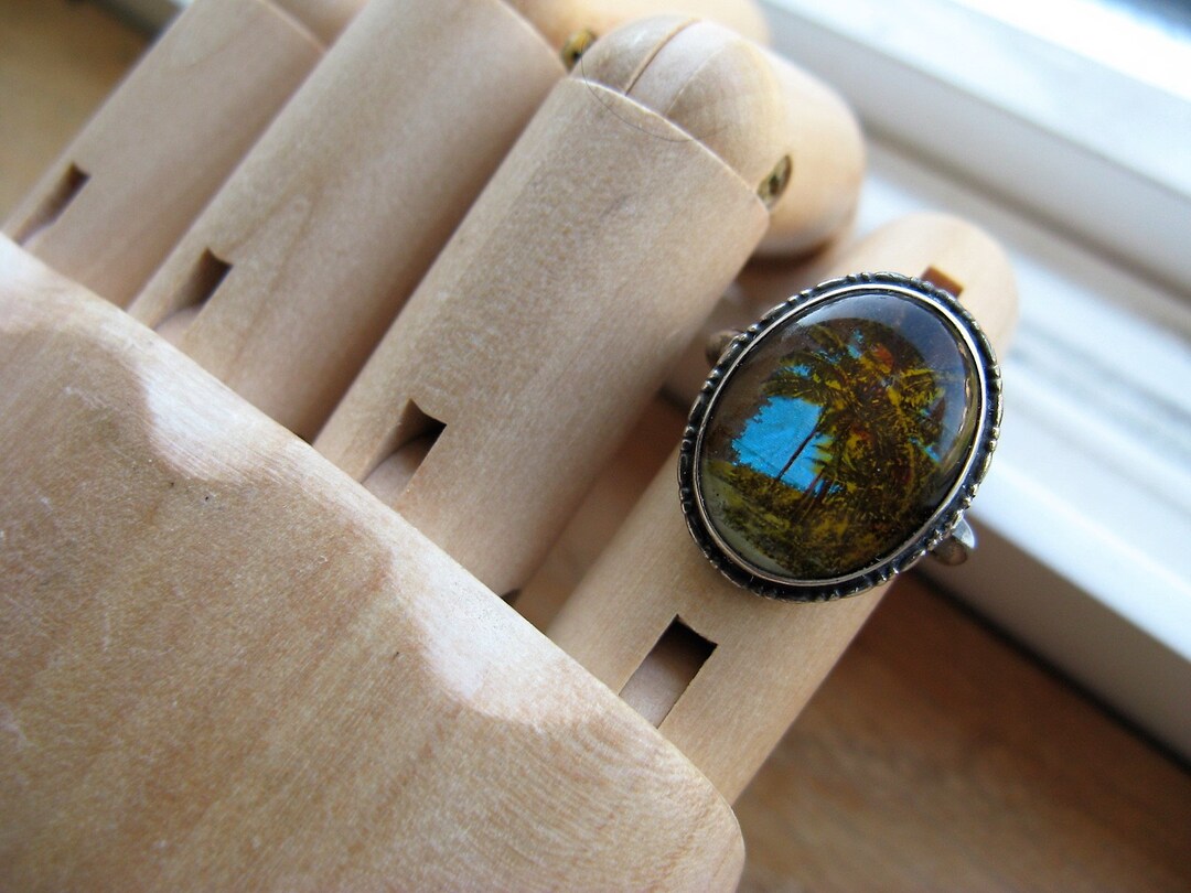 Vintage Sterling Butterfly Wing Ring, Palm Tree/tropical Scene, Small ...