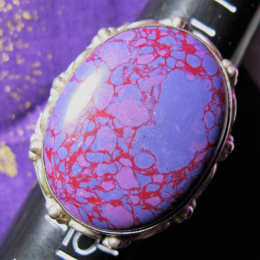 Huge Funky Boho Alpaca Nickel Silver Ring With Faux Mohave Turquoise ...