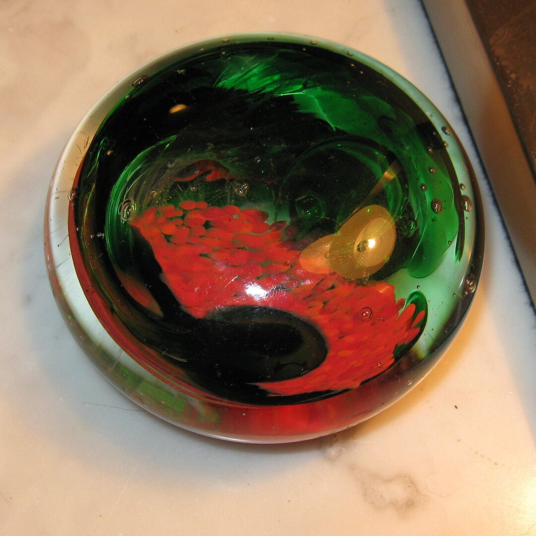 Art Glass Paperweight, Vintage Large Paperweight, Hand Blown Glass ...