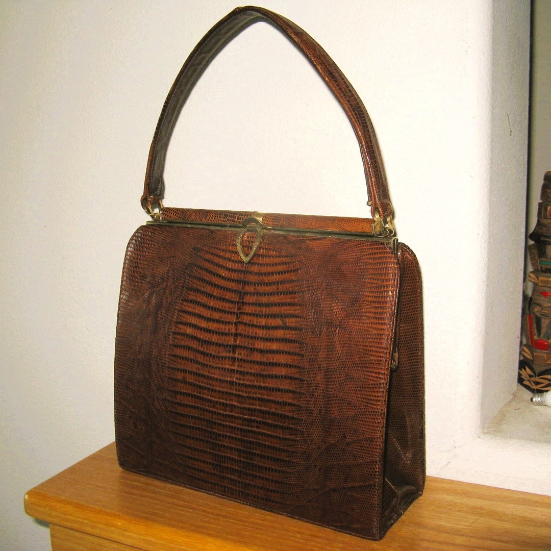 1950/60's's Vintage Lizard Skin Top Handle Handbag Purse - Etsy