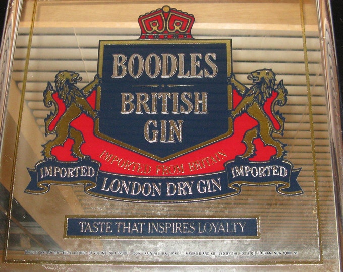 Vintage 80's Boodles Gin Glass Mirror Bar Sign 14" X 14" Advertising ...