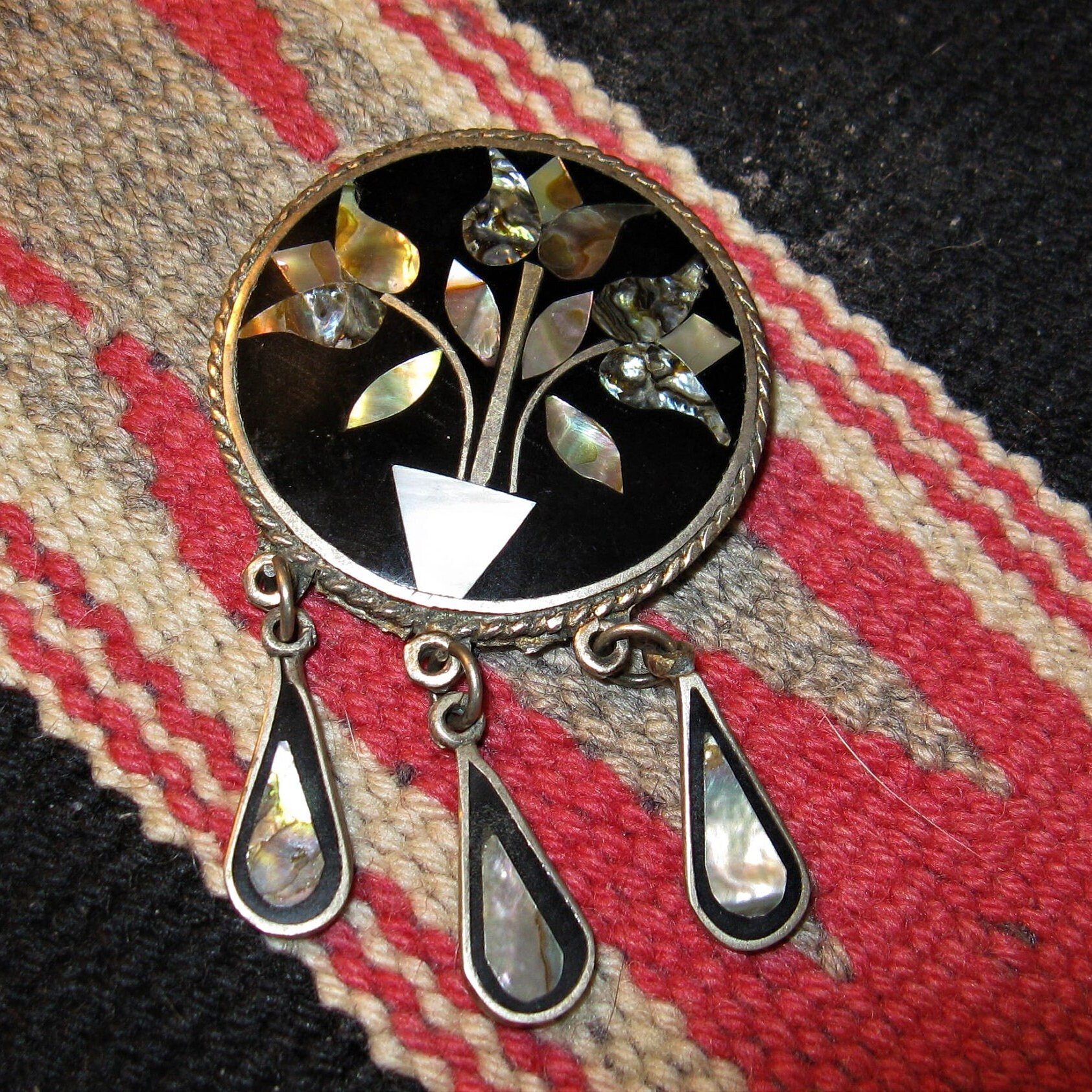 Mexican Alpaca Silver Brooch: Abalone Inlaid Flower Vase - Etsy