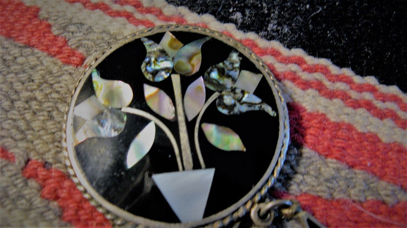 Mexican Alpaca Silver Brooch: Abalone Inlaid Flower Vase - Etsy