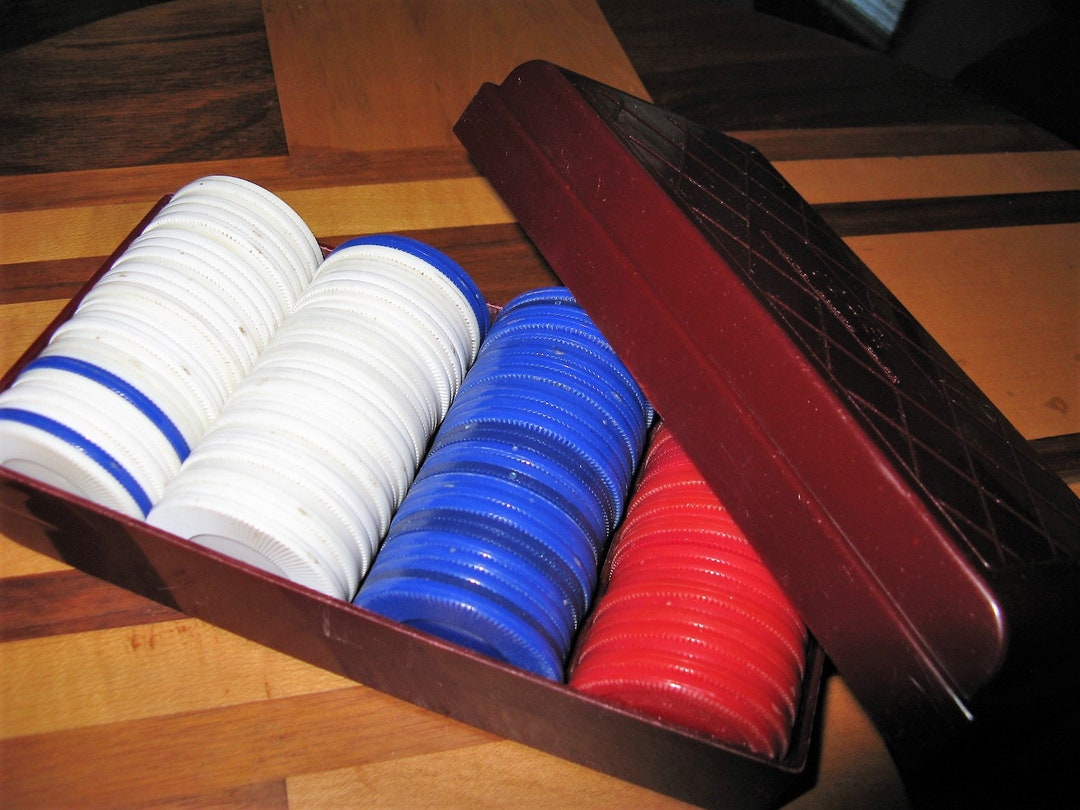 Vintage Box of Poker Chips From the 1950's, Maroon Plastic Box - Etsy