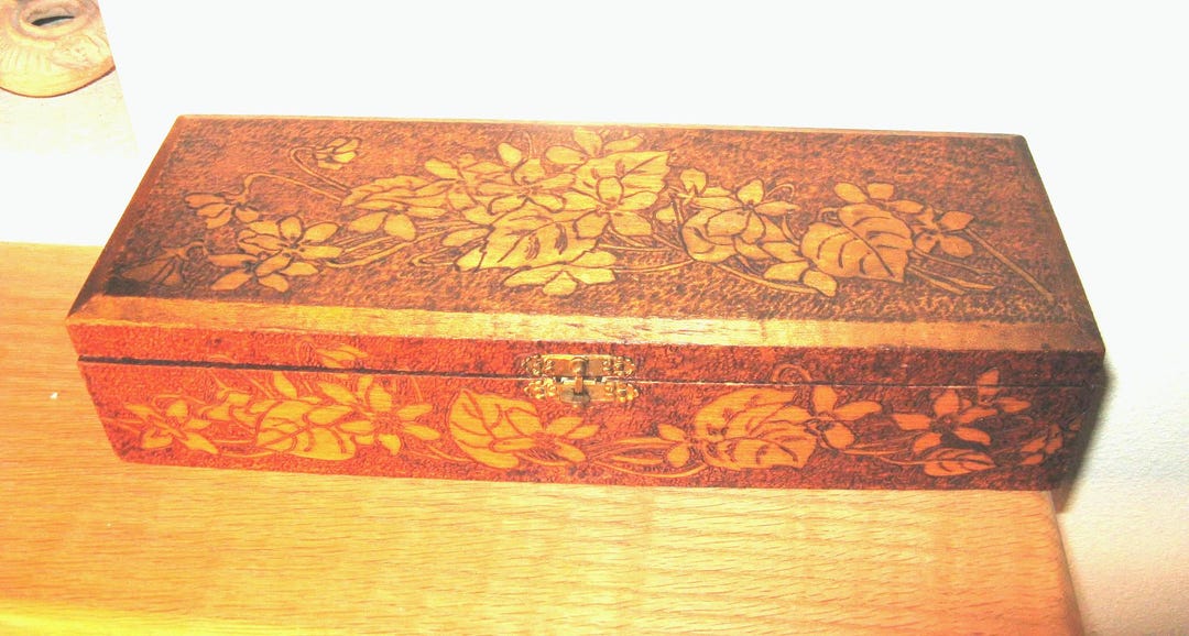 Antique Pokerwork Box: 1900s Pyrography Floral Flemish Art - Etsy