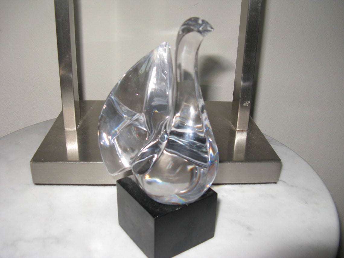 Vintage Sevres France Art Glass Crystal Bird Figure on Black Glass Base ...