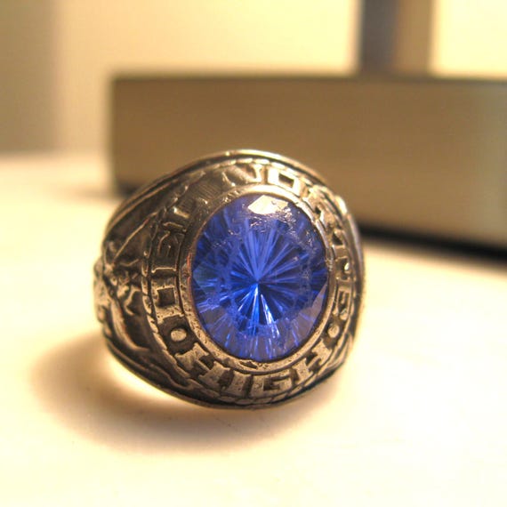 Vintage 1980 Sterling .925 blue Topaz Class Ring 8.5 - Gem