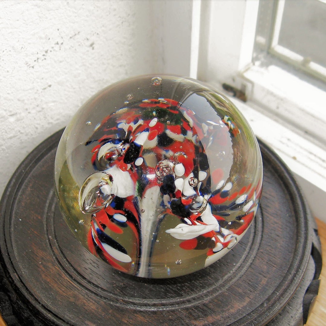 Millefiori Glass Paperweight, Red White and Blue, Very Pretty! 8.5 ...