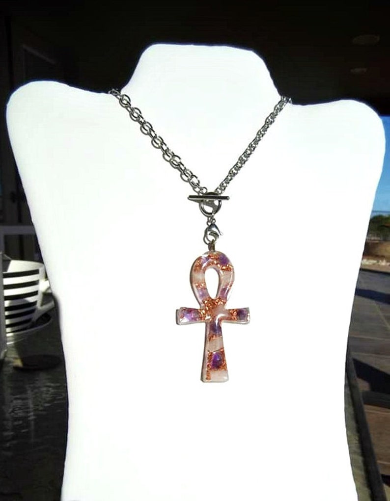 Rose Quartz & Amethyst Ankh Orgonite® Pendant Egyptian | Etsy