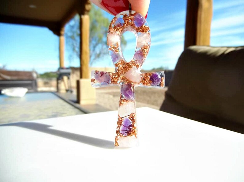 Rose Quartz & Amethyst Ankh Orgonite® Pendant Egyptian | Etsy
