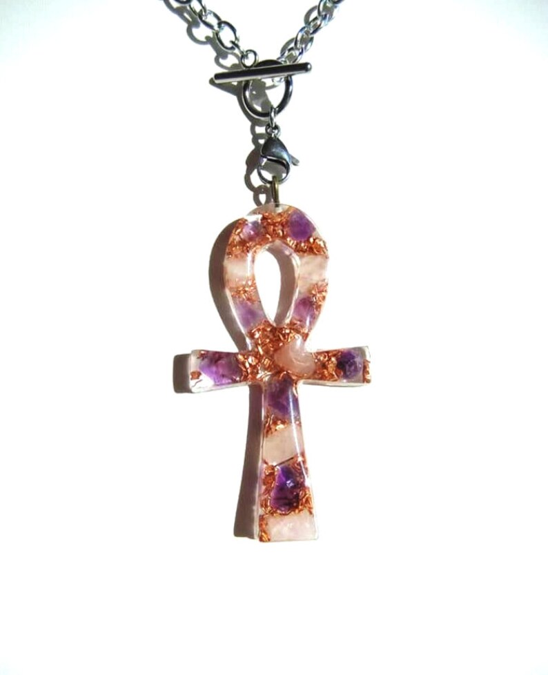Rose Quartz & Amethyst Ankh Orgonite® Pendant Egyptian | Etsy