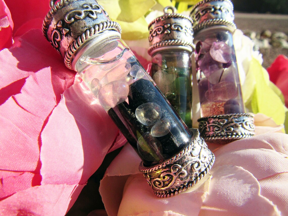 Antique Silver Glass Vile Pendants Loaded With Gemstones | Etsy