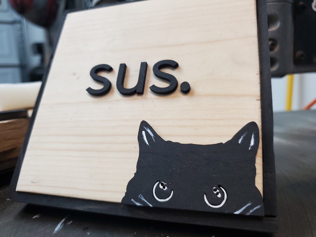 Handmade Sus Cat Sign - Funny, Dark Humor, Cat Art - Etsy