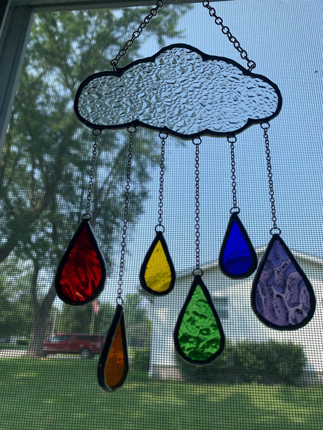Small Rainbow Raindrop Cloudy Day Stained Glass Window Art - Etsy