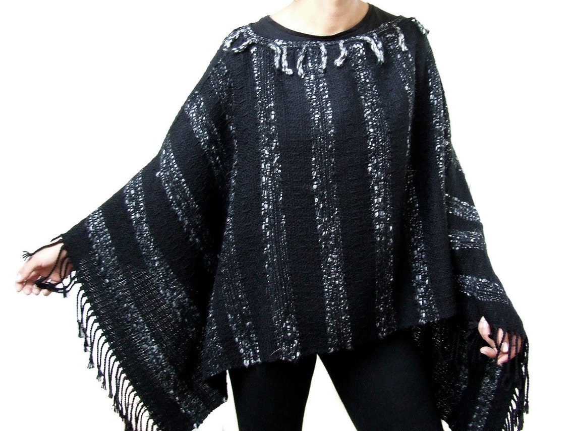 Handwoven Black Poncho Handmade Black Wool Poncho Poncho Sweater Woven ...