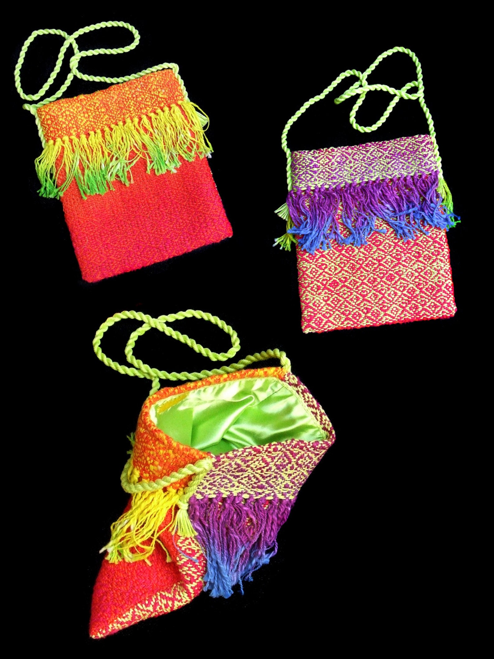 Handwoven Purse. Hand Dyed Cotton. Rainbow. Satin Lining. OOAK - Etsy