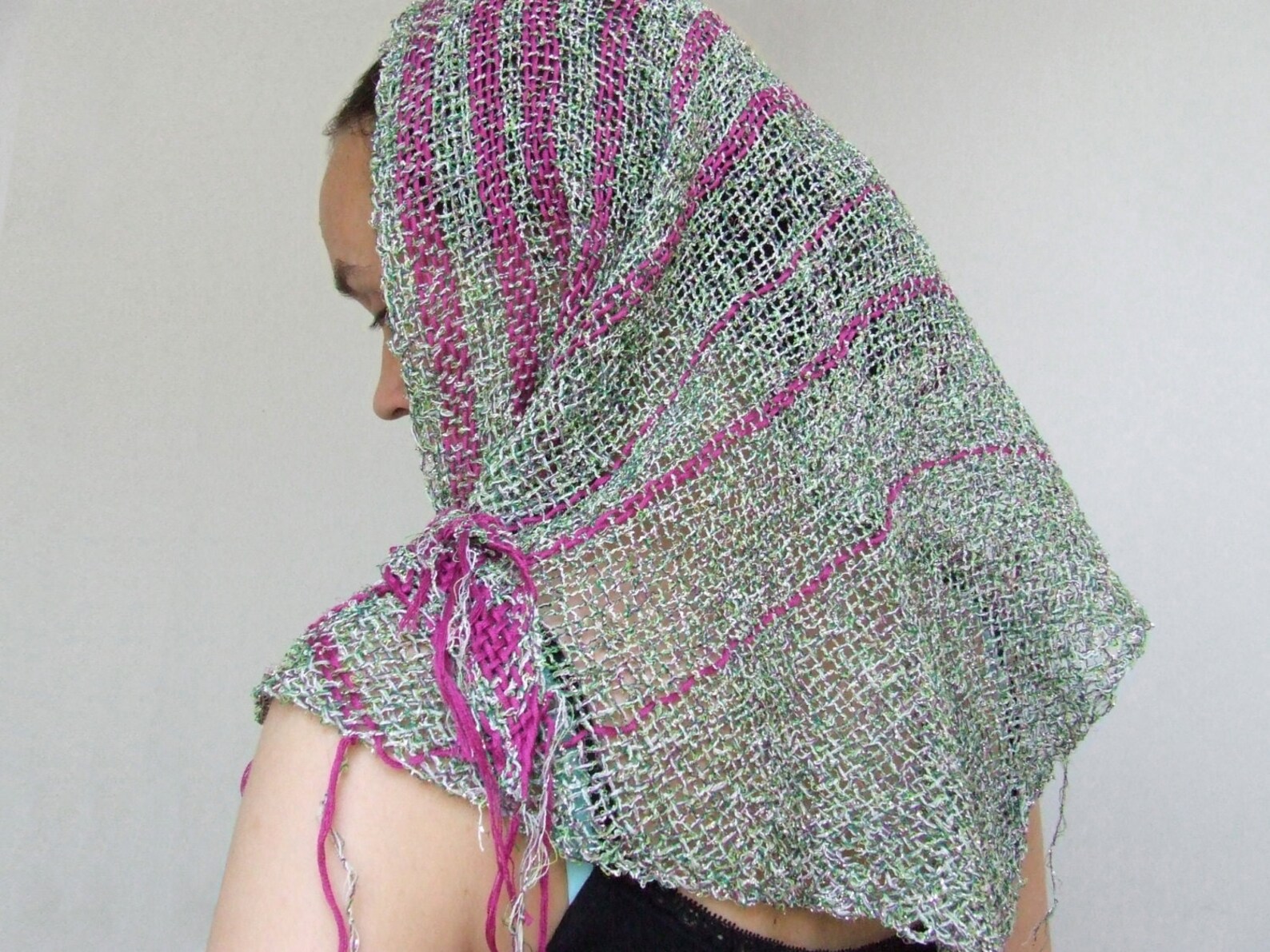 Triangular Scarf Ladies Scarves Purple Green Scarf Cotton Viscose Hand ...