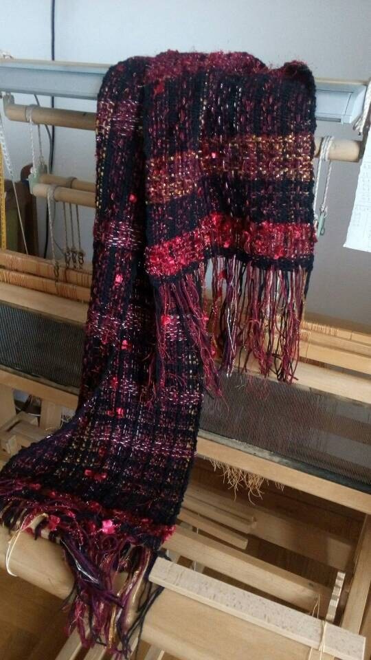 Black red gold shawl hand woven wool hand weaving winter | Etsy
