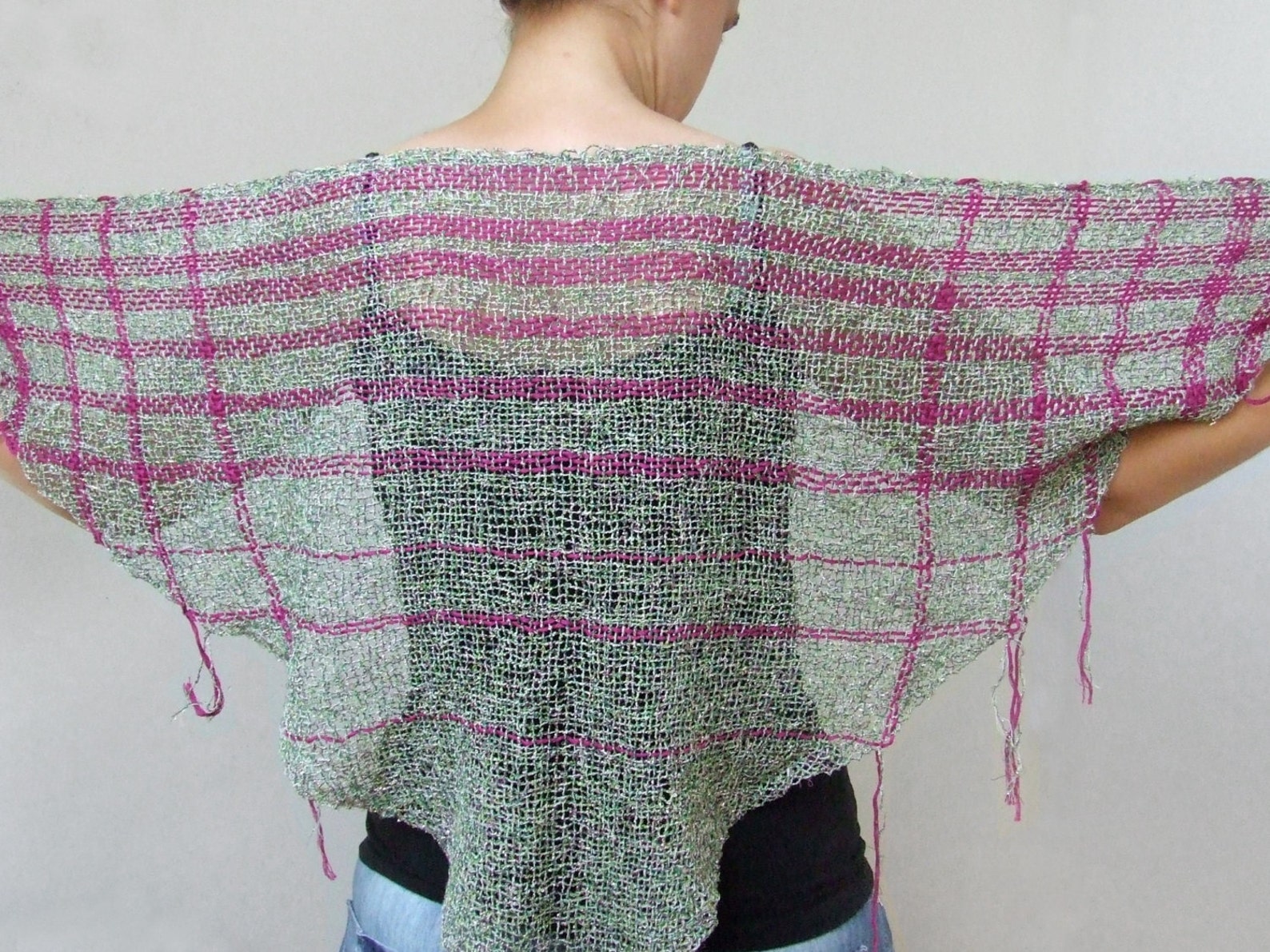 Triangular Scarf Ladies Scarves Purple Green Scarf Cotton Viscose Hand ...