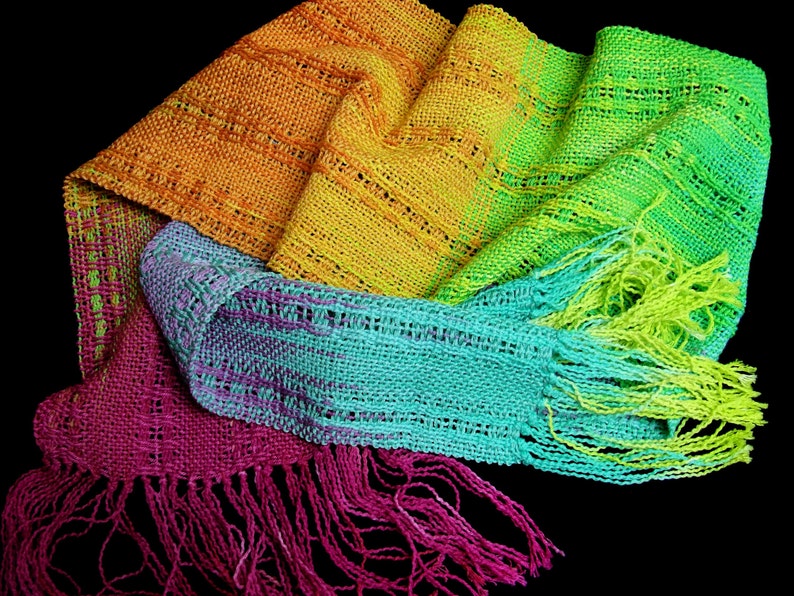 Organic Cotton Rainbow Hand Woven Scarf Hand Dyed Cotton Handwoven ...