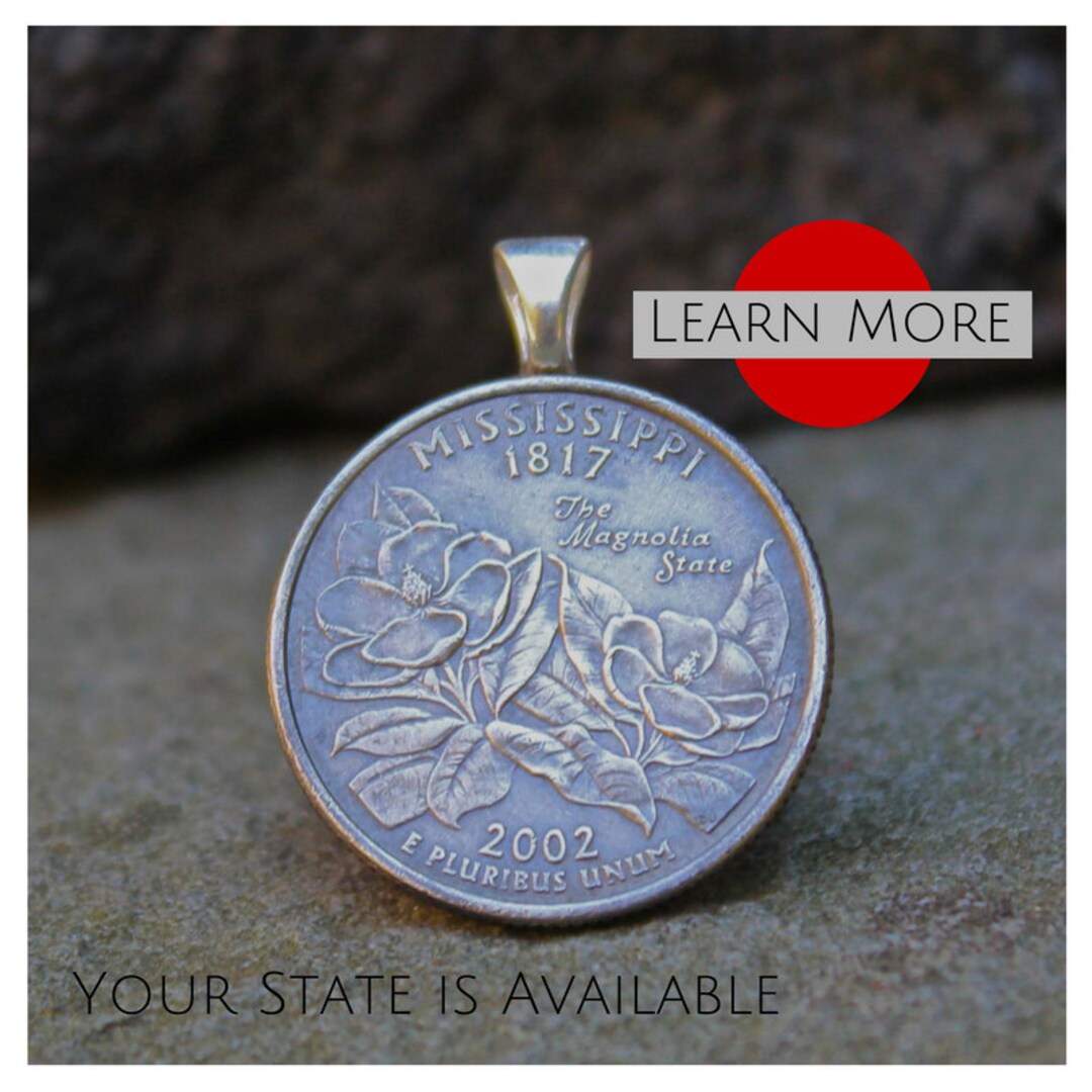 Mississippi Necklace | Authentic Coin Pendant | Unique Mississippi Gift | Handcrafted Coin Charm ...