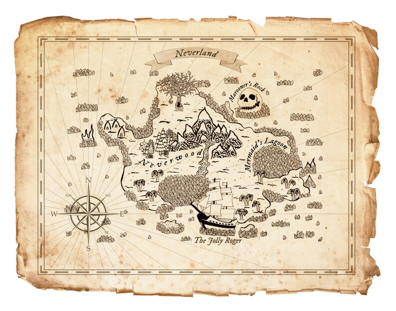 Neverland Peter Pan Map Wall Decor, Peter Pan Art Prints, Birthday Gift ...