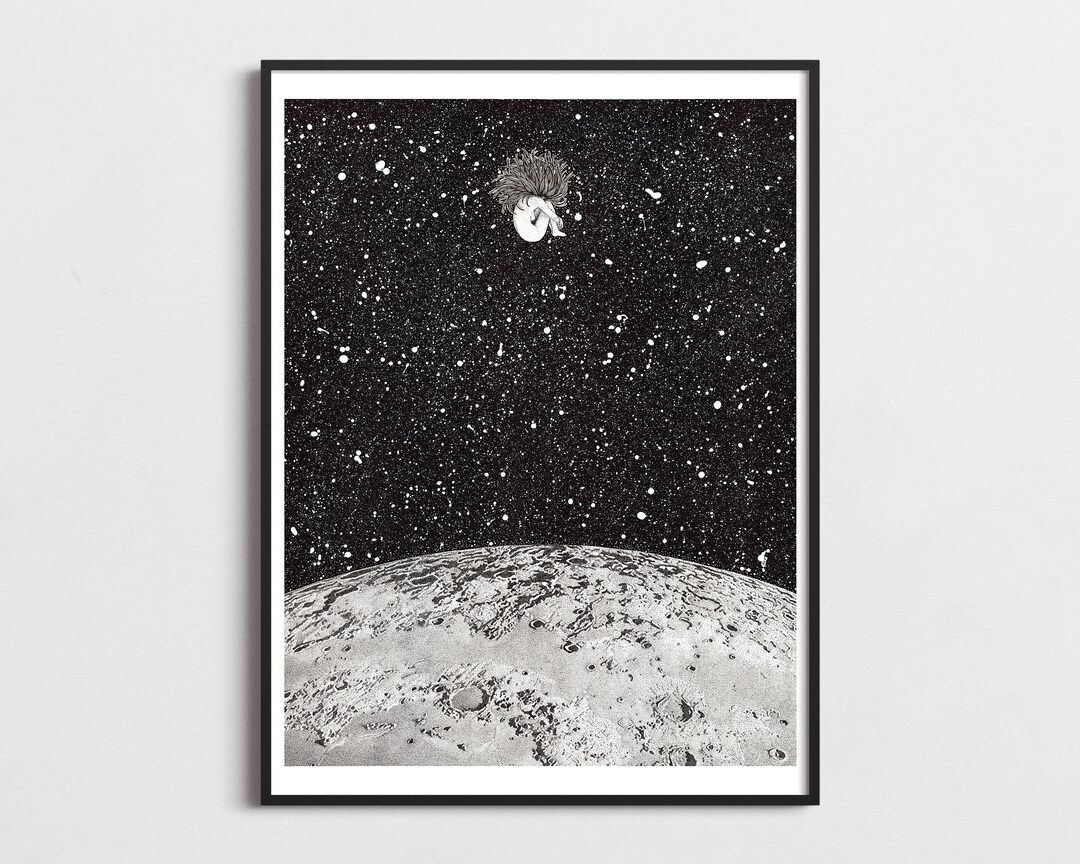 Moon Modern Art Print, Gift for Her, Poster, Stars Galaxy Illustration ...