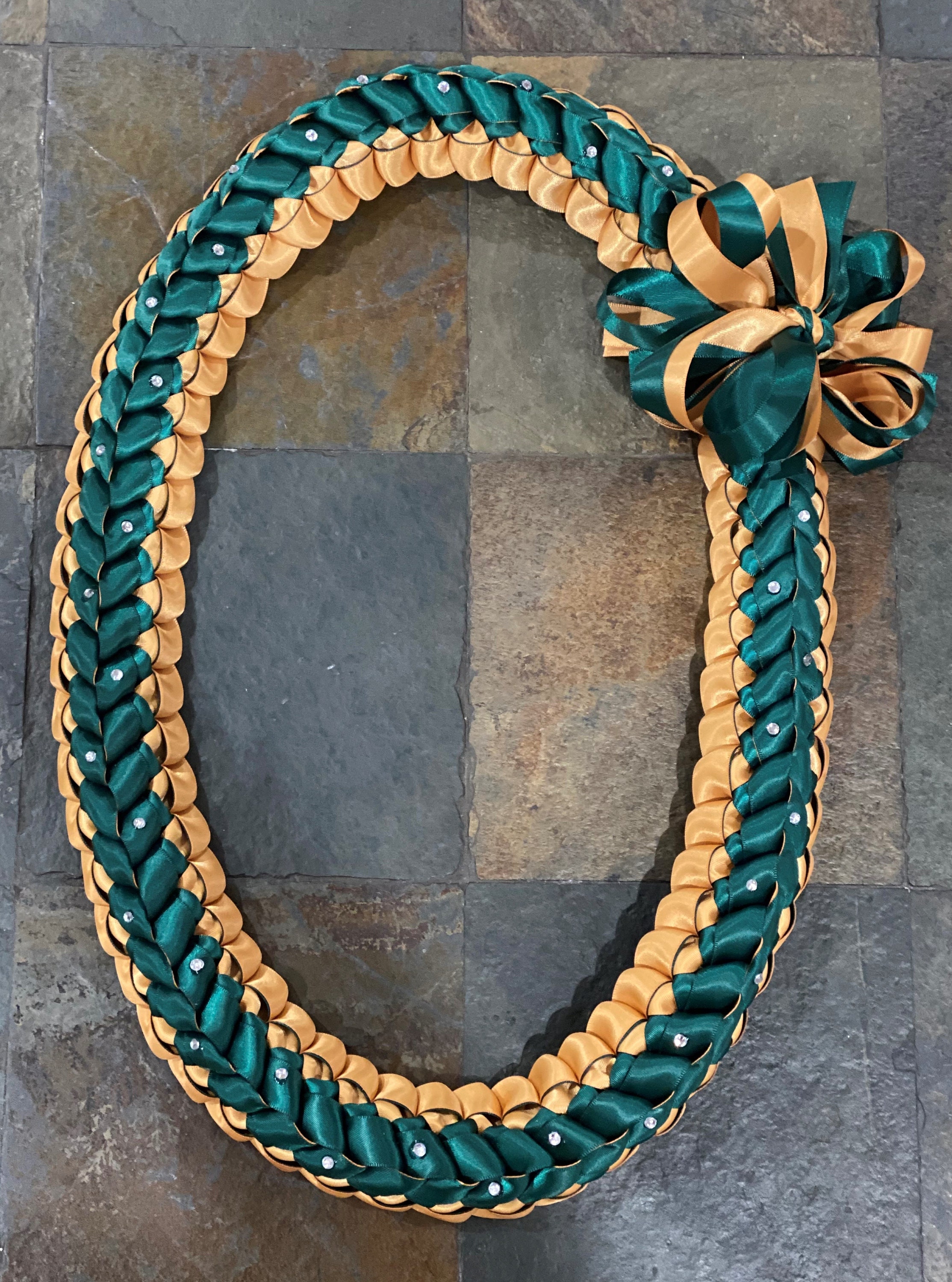 42" Graduation Lei in Hunter Green and Gold Ribbon With OR Without ...