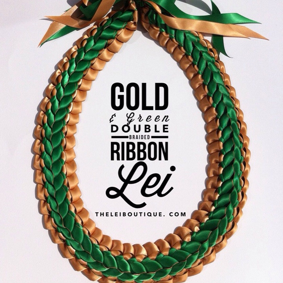 42" Graduation Lei Ribbon Lei the Gold and Green Double Braided Lei ...